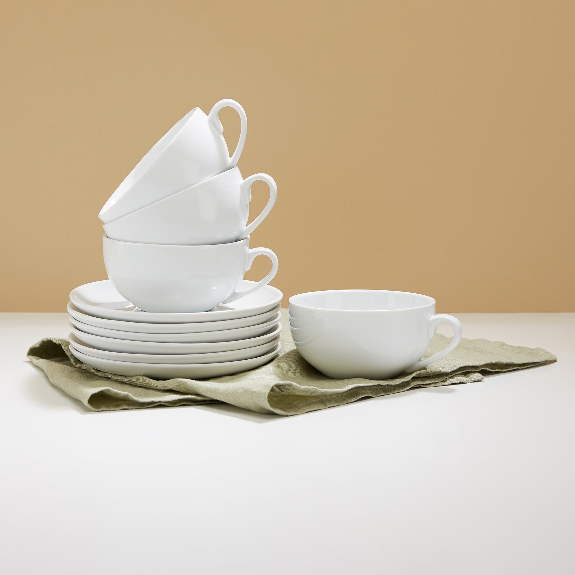 Large Cappuccino Porcelain Cups & Saucers, 6 Pieces – Waterside Dinnerware